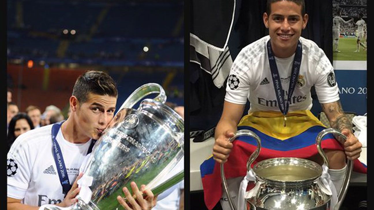 El festejo de James Rodríguez tras obtener la Champions League - ESPN