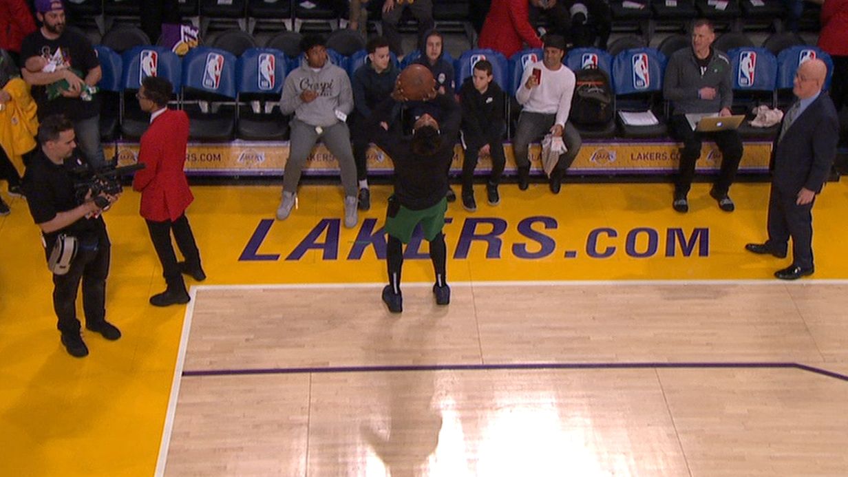 Smart sinks crazy behind-the-back shot in warmups - ESPN Video