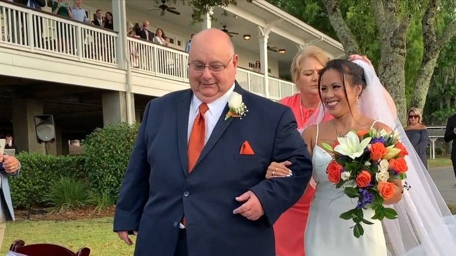Cerio walks down aisle for wedding two months after dislocating both ...