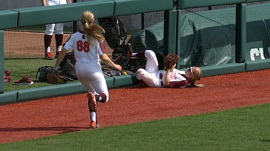Virginia Tech outfielder slides into the wall for great catch - ESPN Video