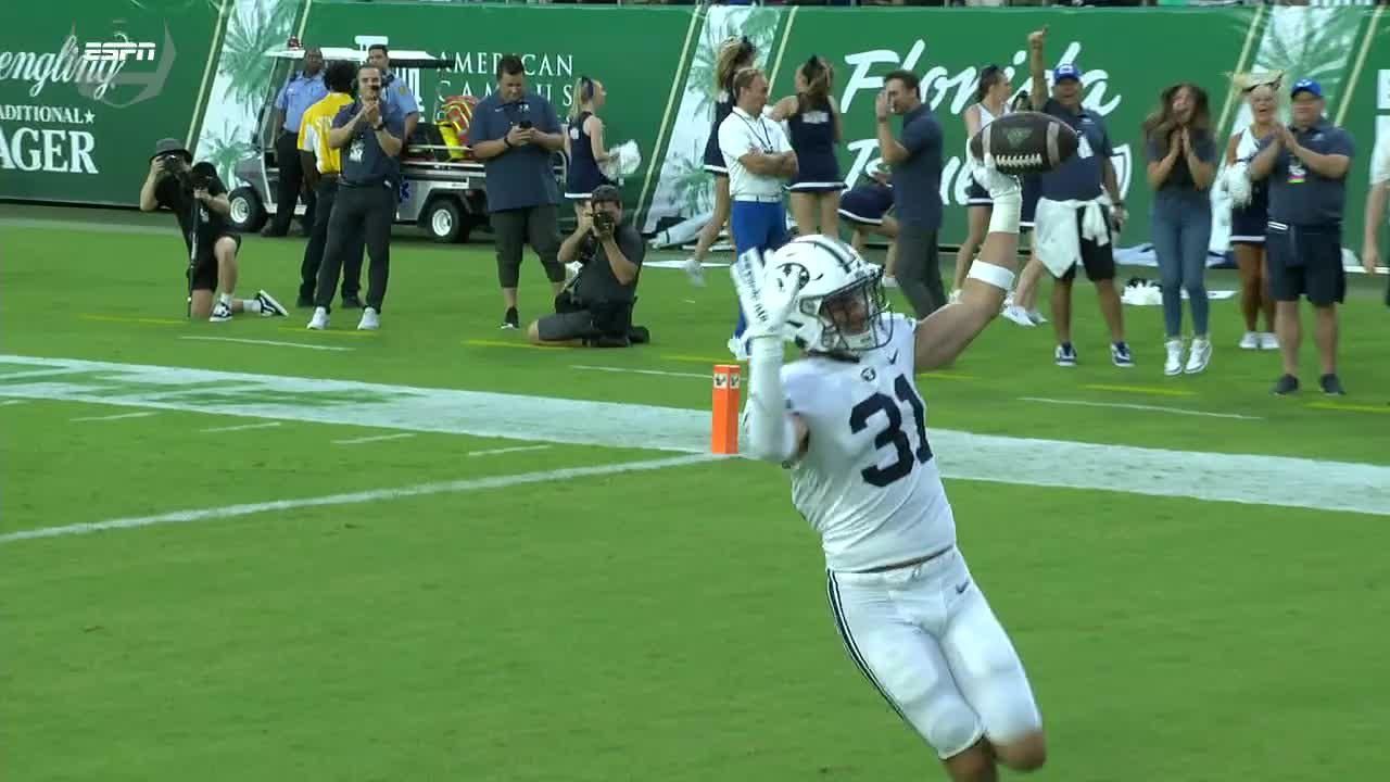 Pick-six! Max Tooley crosses goal line for 35-yard BYU TD - ESPN Video