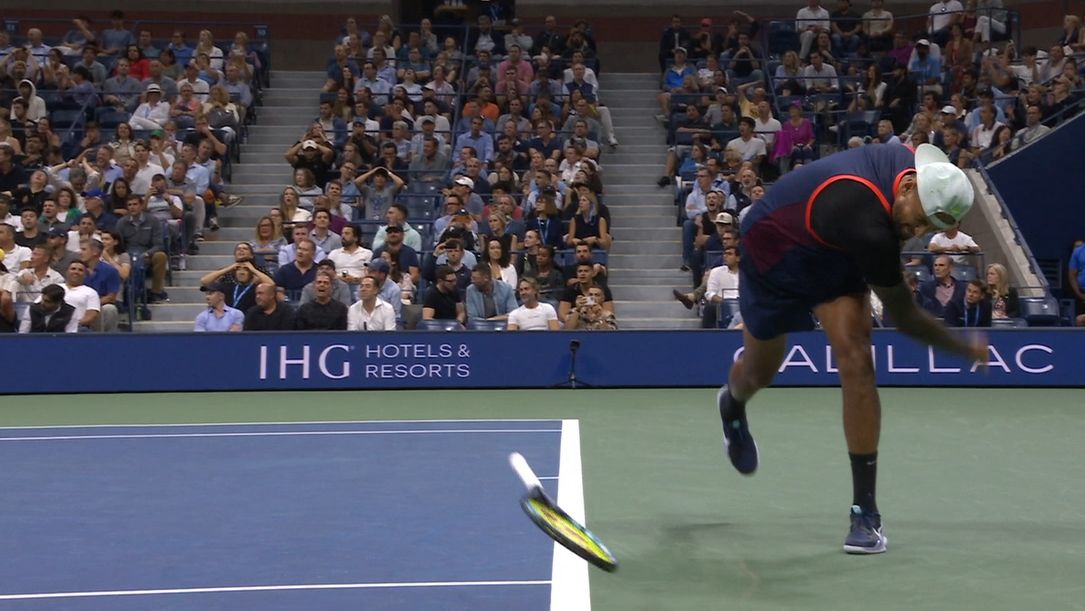 Nick Kyrgios slams and nearly breaks his racket in frustration - ESPN Video