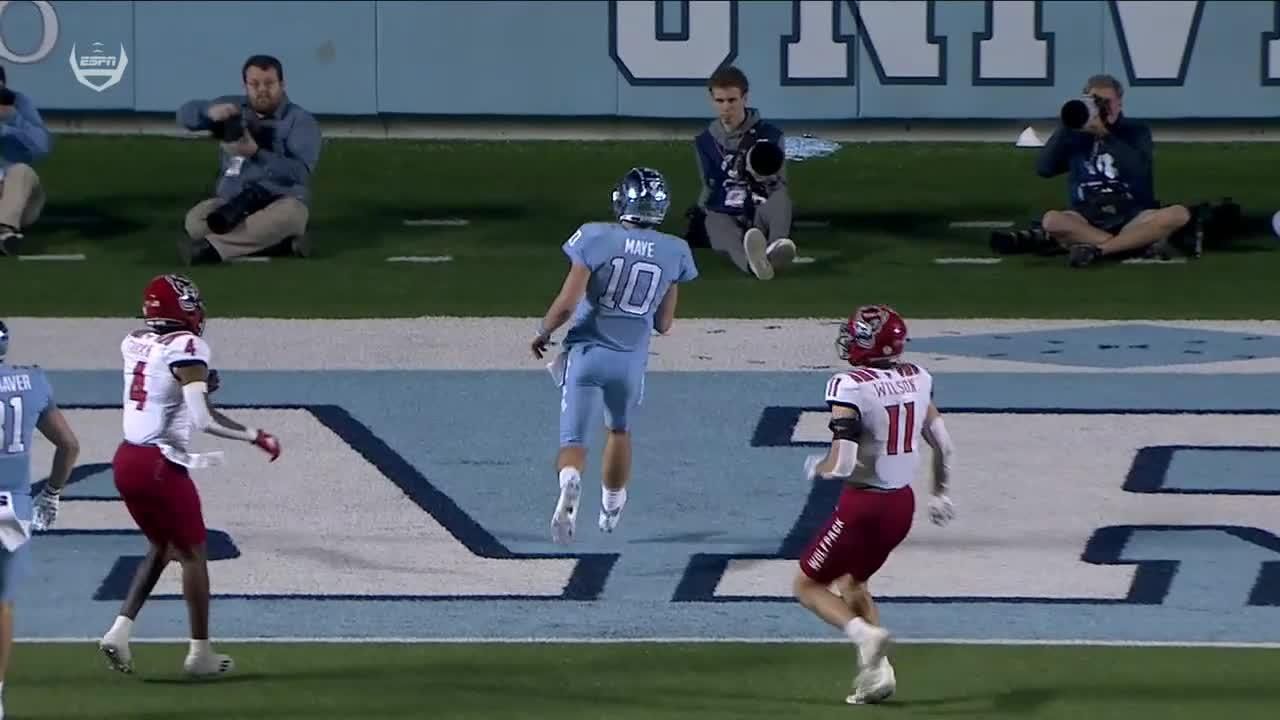 Drake Maye scrambles for 14-yard game-tying TD - ESPN Video