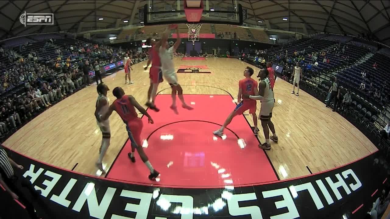 Alex Fudge with the massive block at the rim - ESPN Video