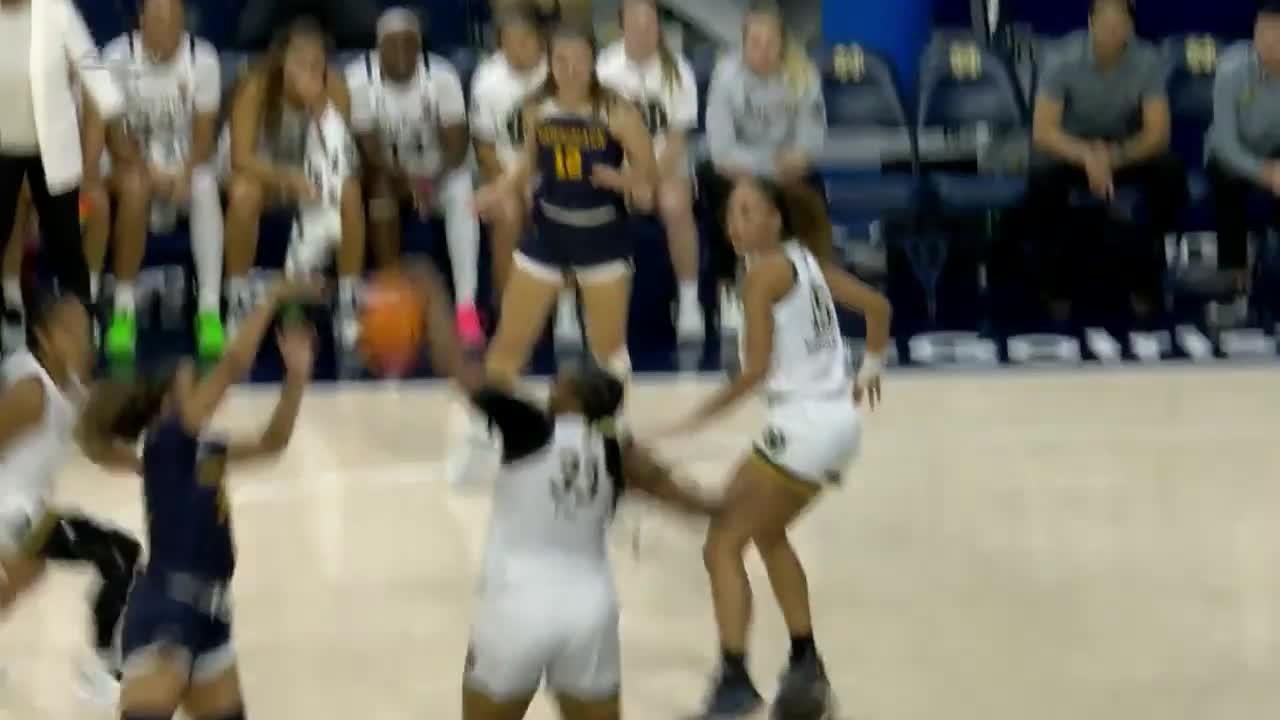 Lauren Ebo with the massive block at the rim - ESPN Video