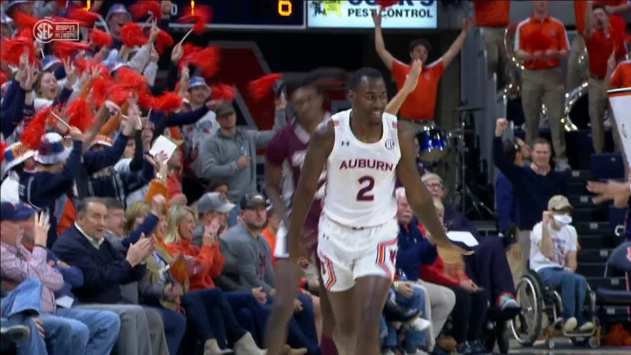 Jaylin Williams drills triple in from Auburn Tigers vs. Mississippi ...