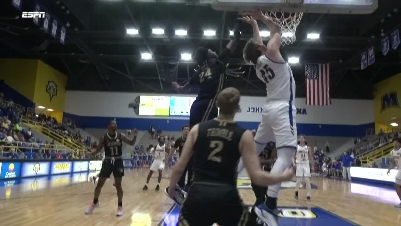Mark Freeman with the massive block at the rim - ESPN Video
