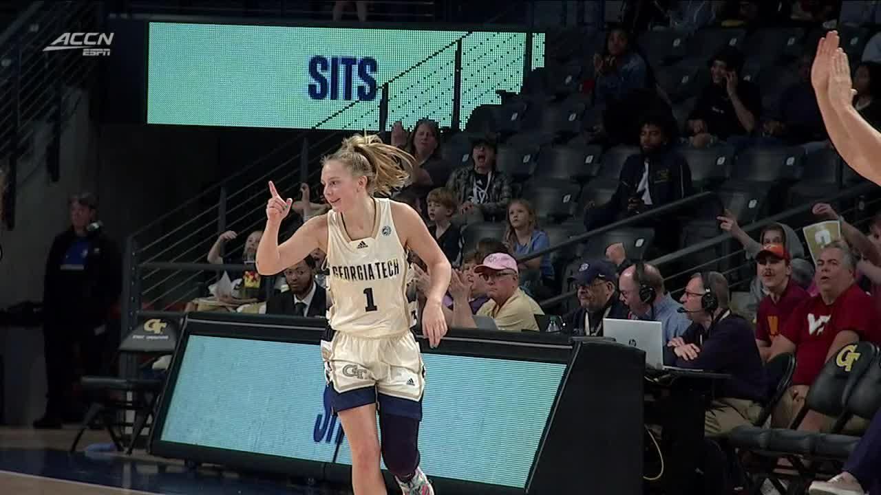 Cameron Swartz nails the triple vs. Virginia Tech Hokies - ESPN Video