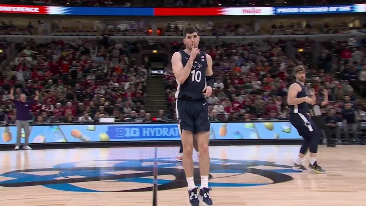 Penn State's Andrew Funk shushes crowd after 3 - ESPN Video