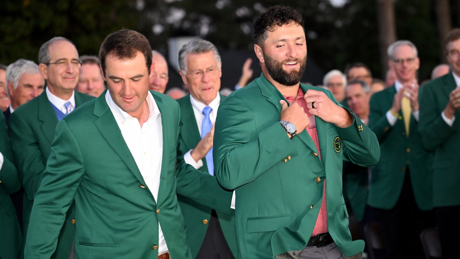 Scottie Scheffler awards Jon Rahm with green jacket - ESPN Video