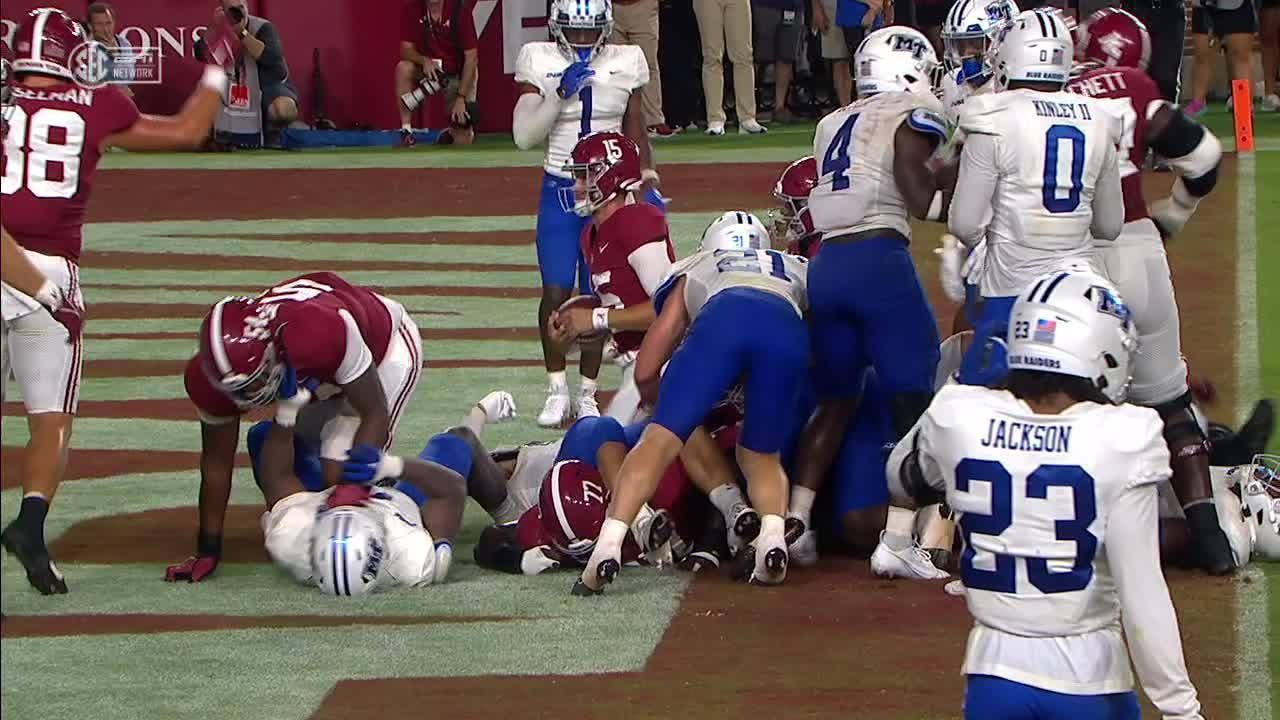 Ty Simpson runs a QB sneak for first Tide TD - ESPN Video