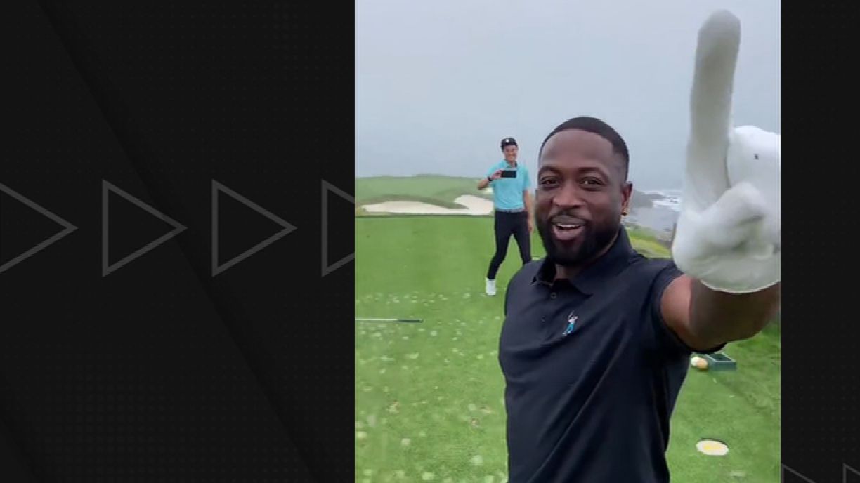 Dwyane Wade celebrates after drilling a hole-in-one at Pebble Beach ...