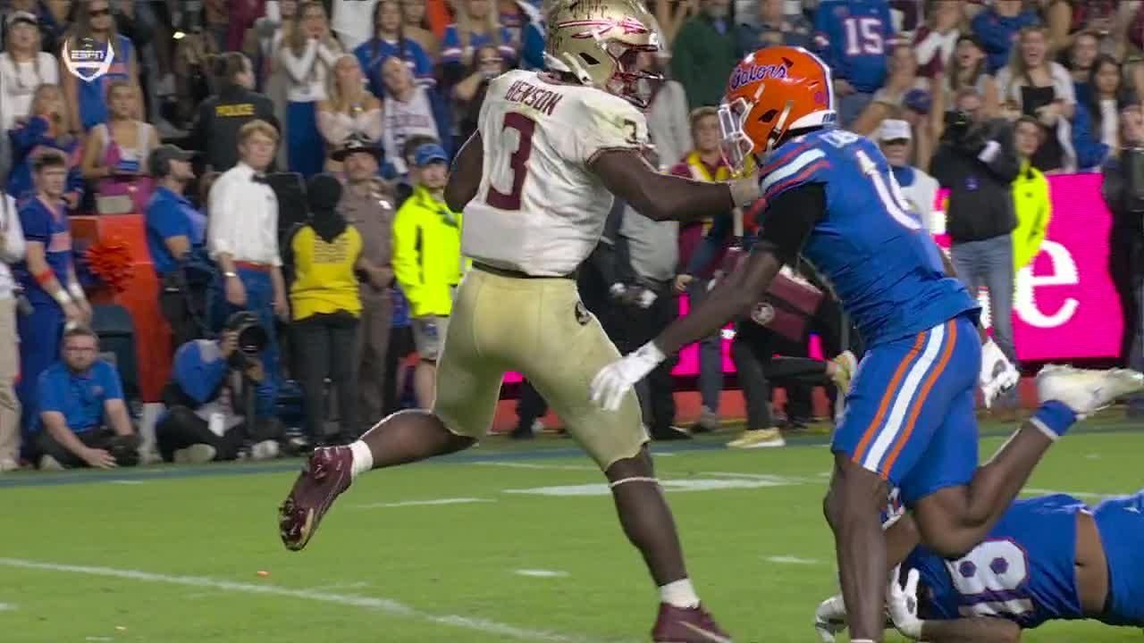 Trey Benson hustles in for his third TD of the night - ESPN Video