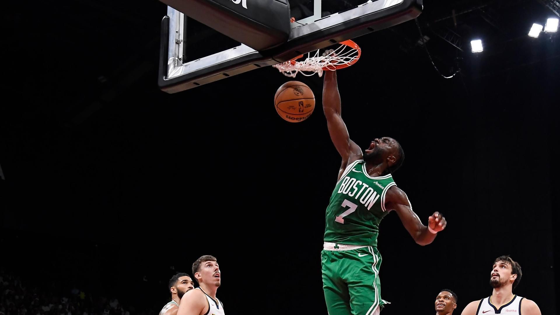 Jaylen Brown gets up for a big slam - ESPN Video