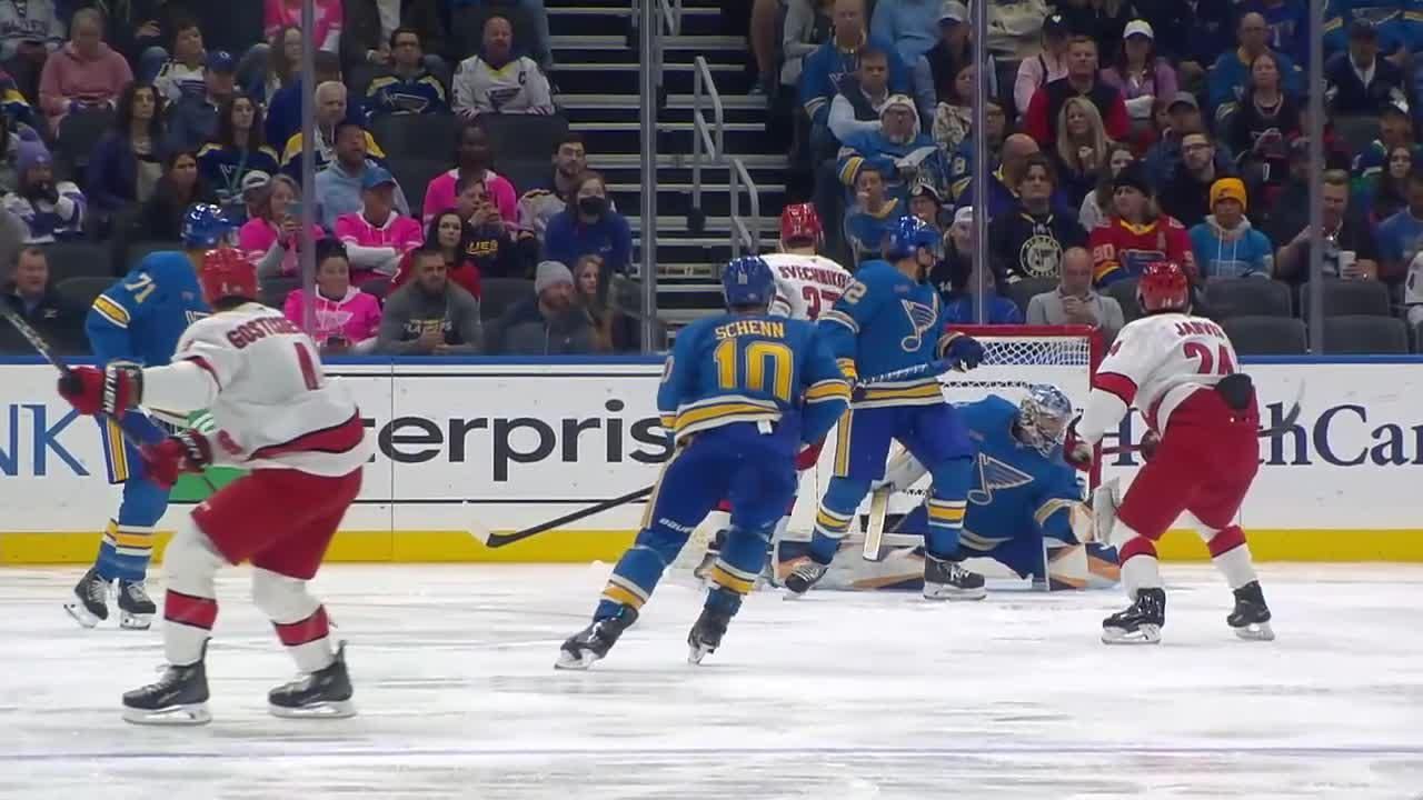 Shayne Gostisbehere scores on the power play for Carolina Hurricanes ...