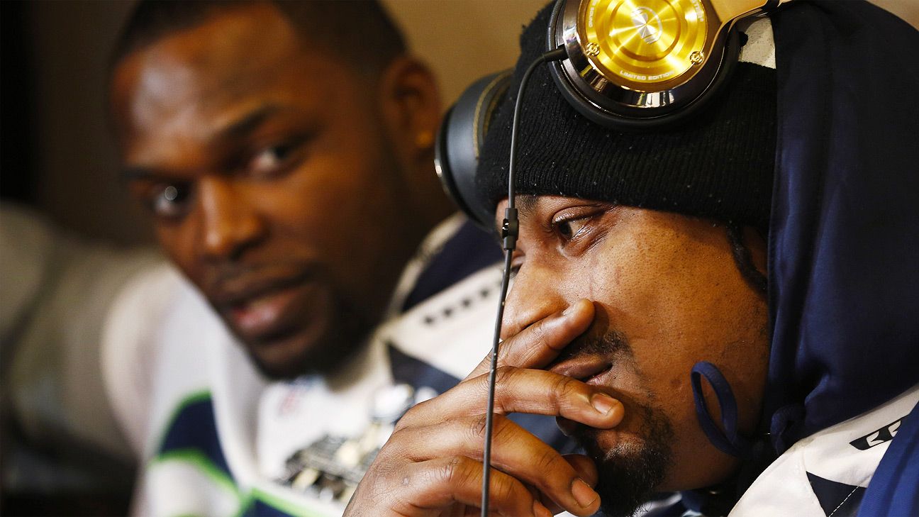 Super Bowl -- Marshawn Lynch of Seattle Seahawks leaves media session ...