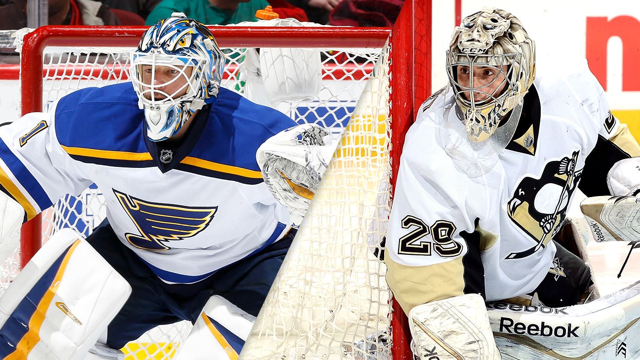 NHL - St. Louis Blues' Brian Elliott and Pittsburgh Penguins' Marc ...