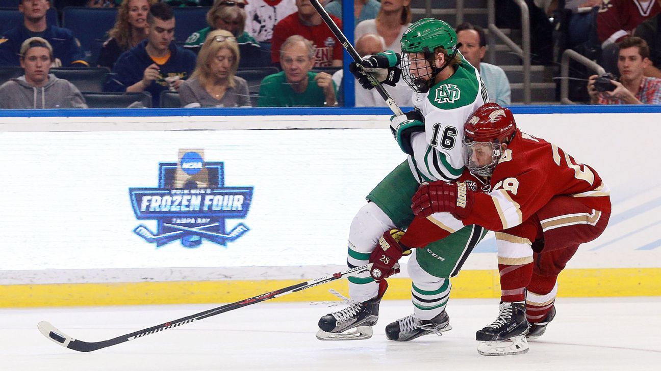 North Dakota Fighting Hawks beat Denver Pioneers to reach NCAA hockey ...