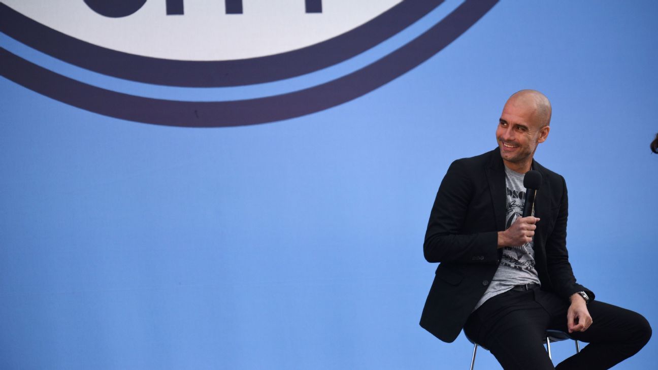 Pep Guardiola takes charge of first training session at Manchester City ...