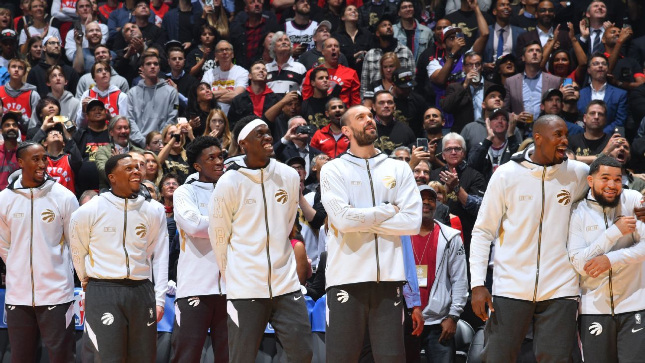 Raptors reciben anillos y develan banderín de campeones de la NBA. - ESPN