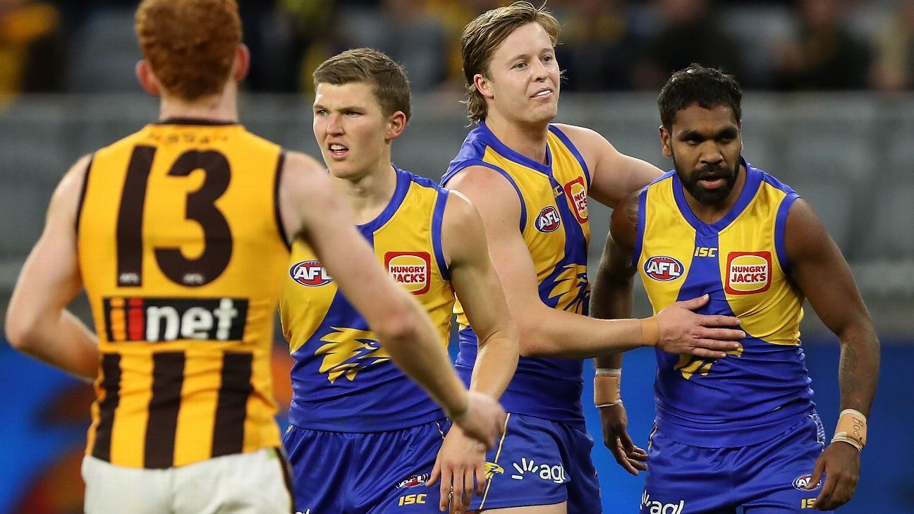AFL Liam 'Flyin' Ryan soars as West Coast Eagles clip Hawthorn Hawks