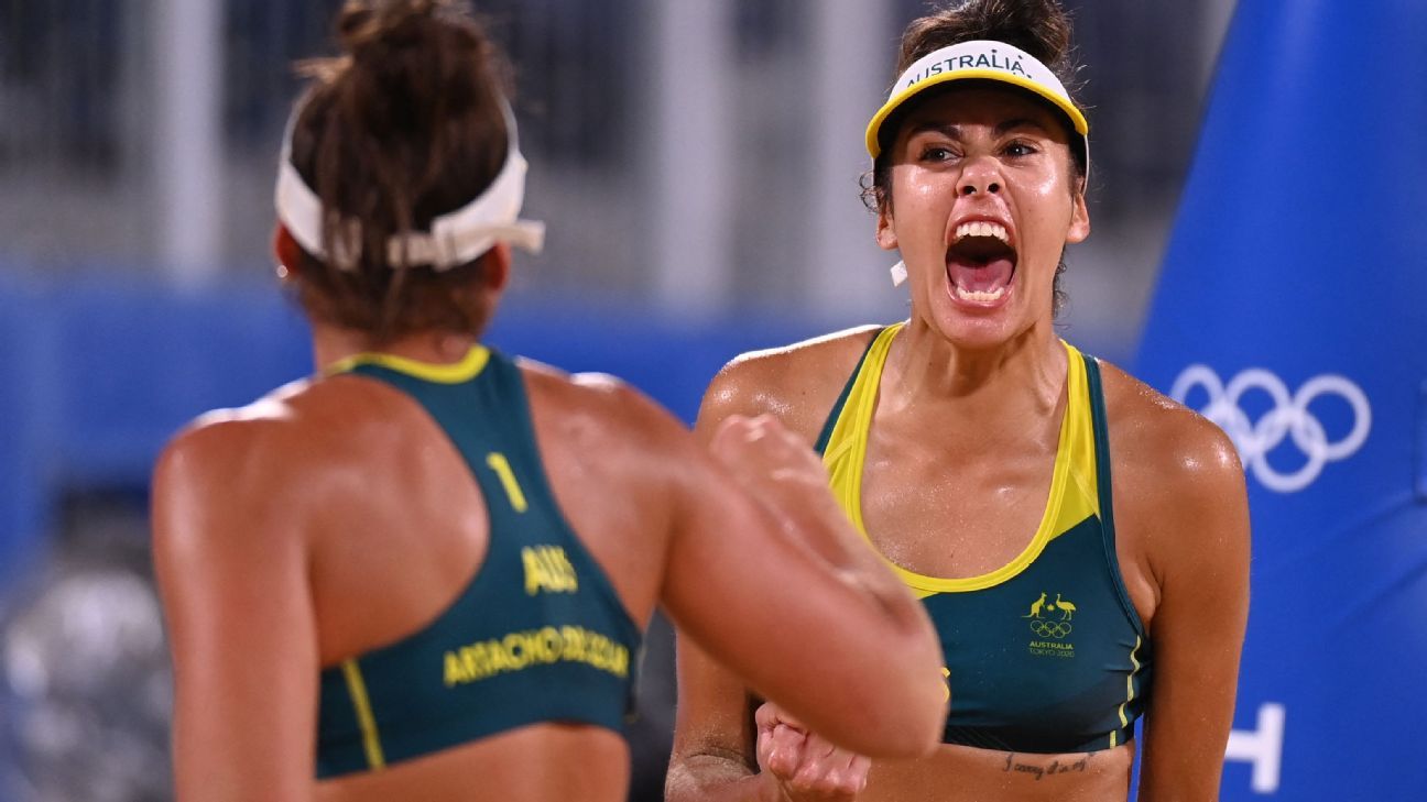 Australia's Taliqua Clancy, Mariafe Artacho del Solar through to beach ...