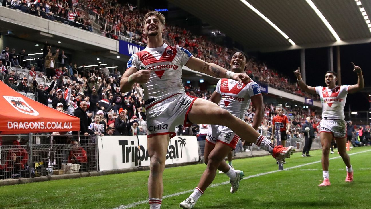 NRL: Zac Lomax scores 32 points as Dragons scorch Tigers - ESPN