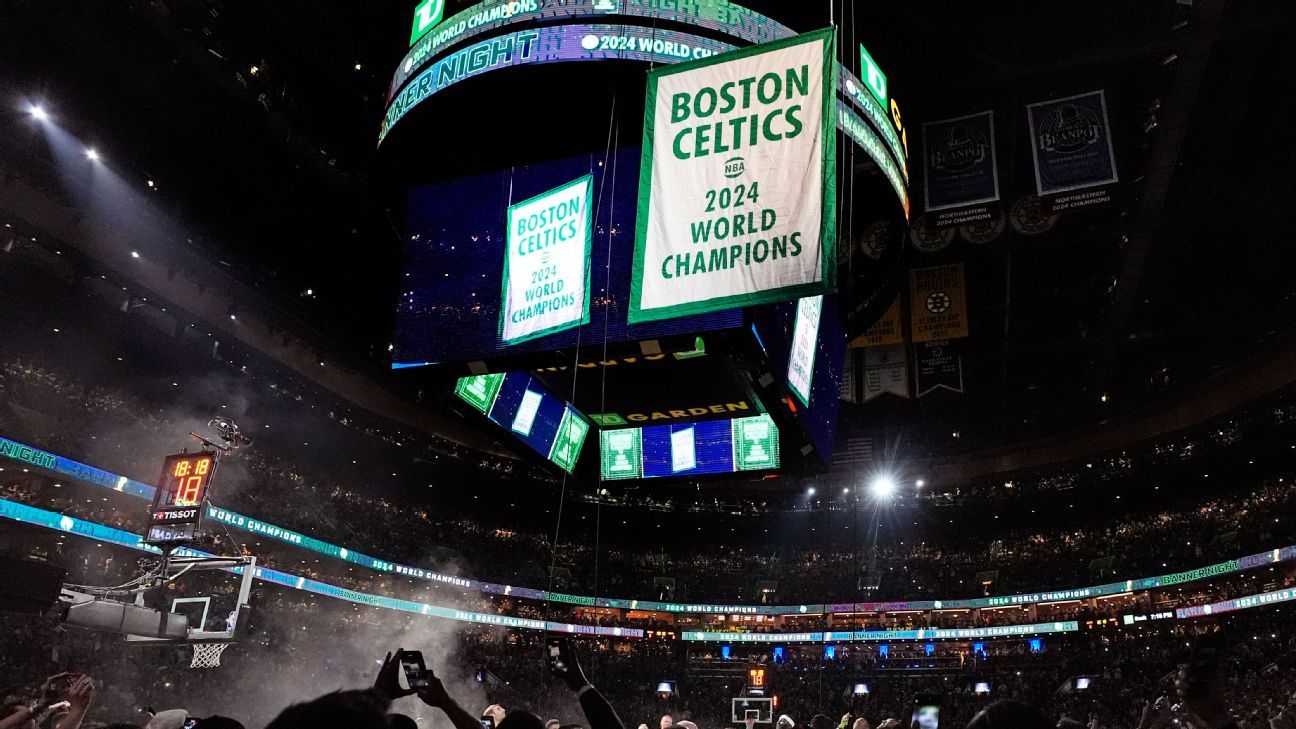 Celtics raise championship banner No. 18 with legends on hand - ESPN